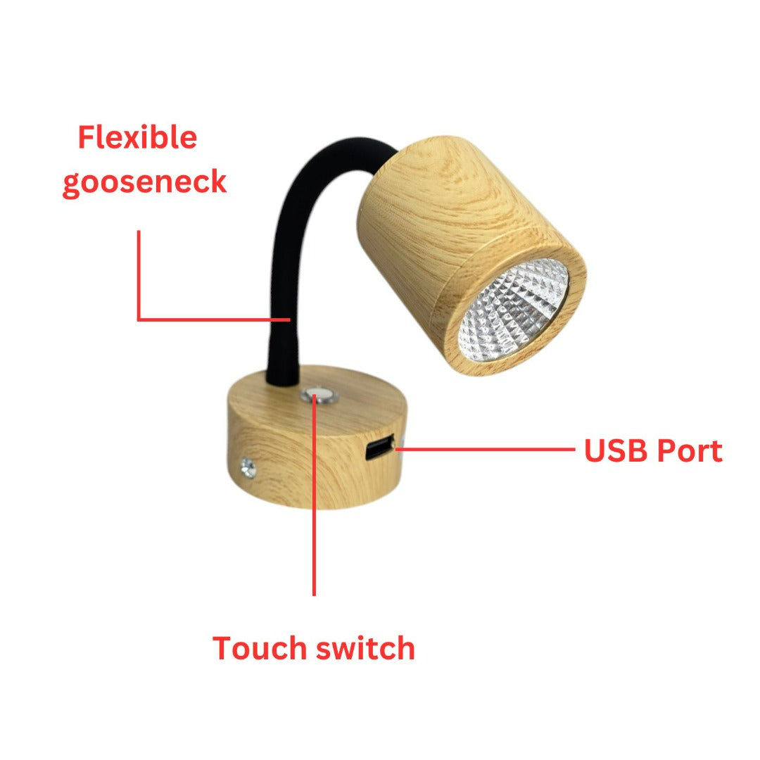 12V LED Gooseneck Reading Light Wooden Effect Lamp – Marvix