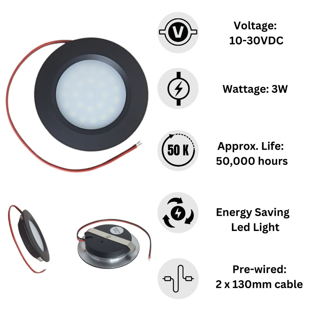 LED 12V Spot Light Touch Switch Dimmable Caravan Motorhome Boat Black ...