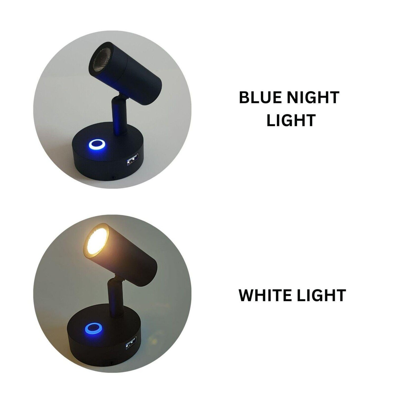 LED Reading Light 12V 24V Black Spotlight Touch Controlled with USB ...