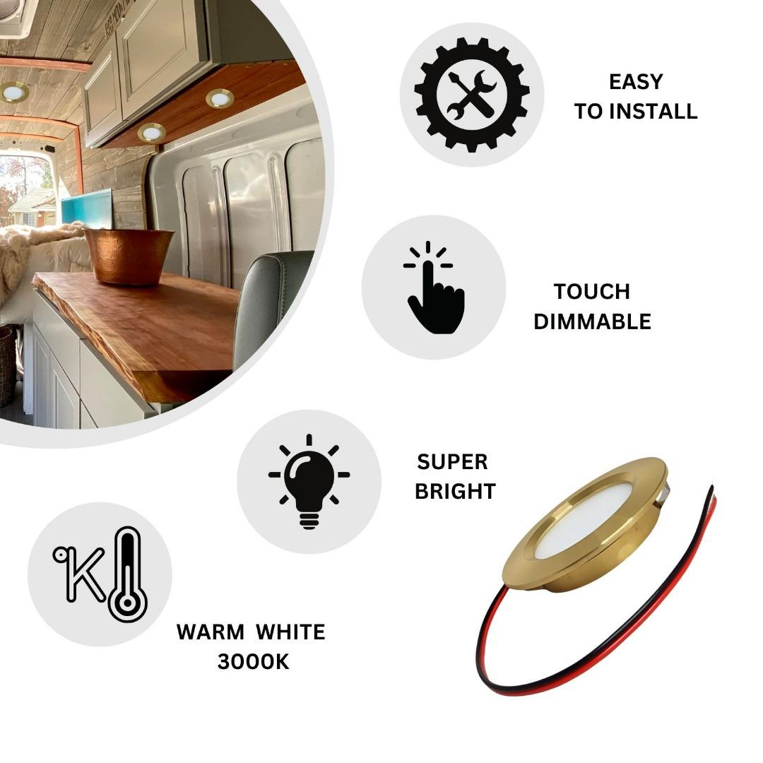 4 x LED 12V 24V Spot Lights Touch Switch Dimmable Gold Downlights – Marvix
